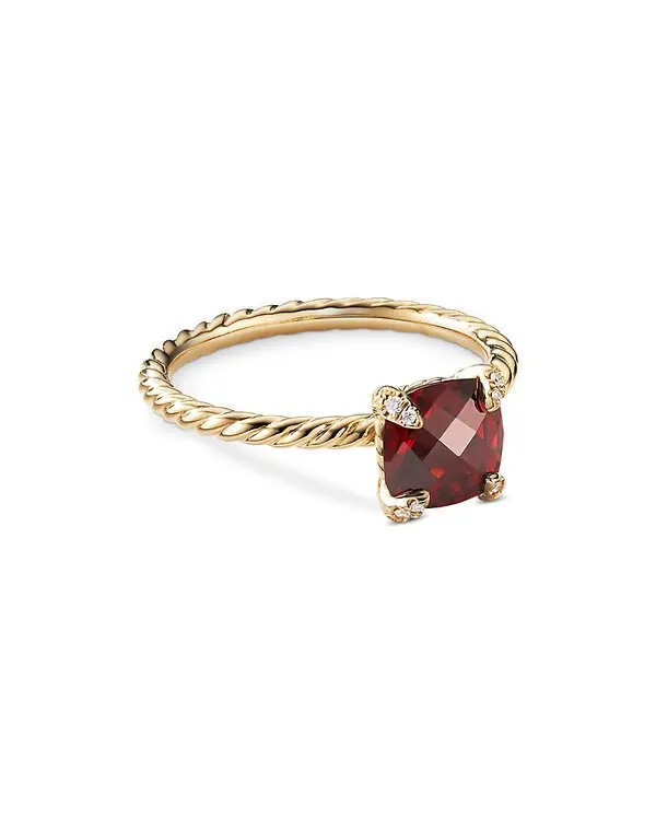 David Yurman 18k Yellow Gold Chatelaine Ring With Garnet And Diamonds - Red/gold