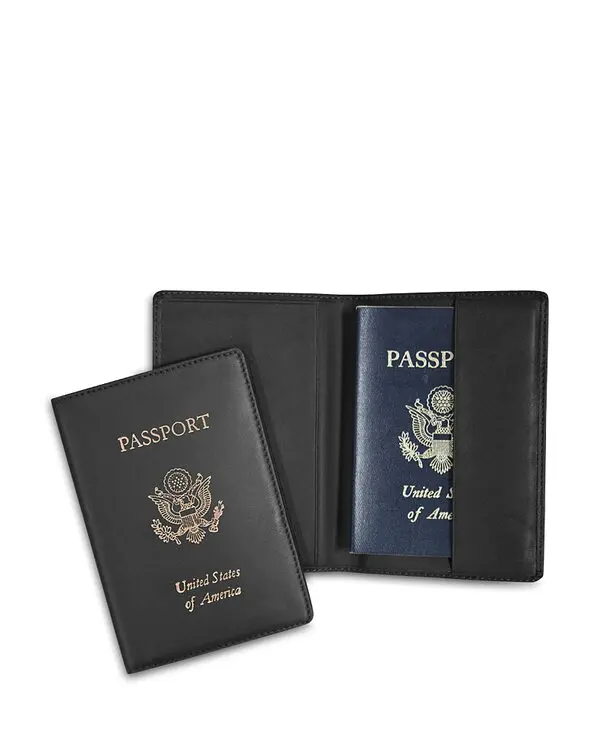 ROYCE NEW YORK Leather Rfid-blocking Gold-accented U. S. Passport Case - Black