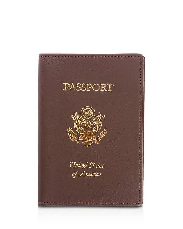 ROYCE NEW YORK Leather Rfid-blocking Gold-accented U. S. Passport Case - Brown