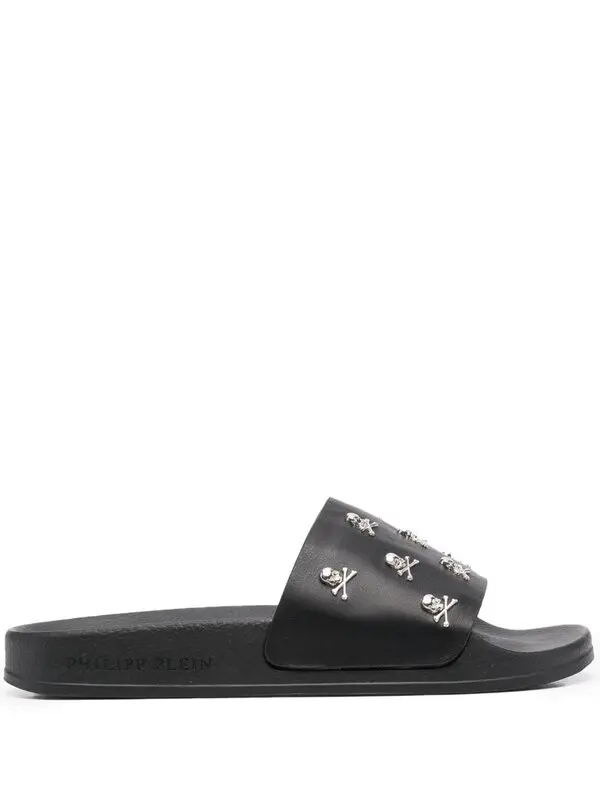 Philipp Plein Crystal Skull Leather Slides