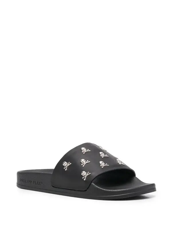 Philipp Plein Crystal Skull Leather Slides