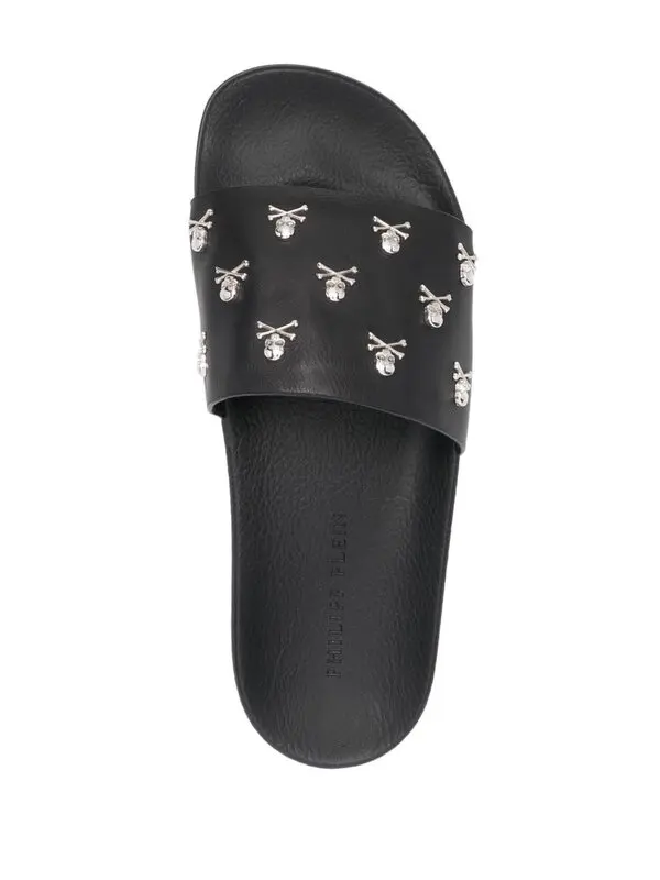 Philipp Plein Crystal Skull Leather Slides