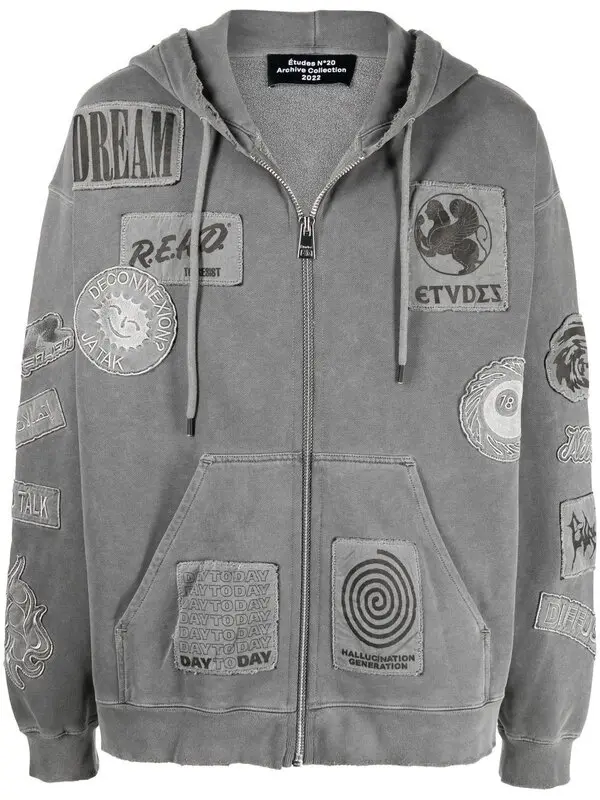 Etudes Logo-Patch Zip Hoodie In Grey - 59% Off | Editorialist