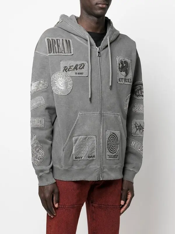 Etudes Logo-Patch Zip Hoodie In Grey - 59% Off | Editorialist