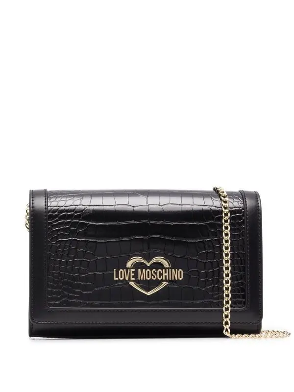Moschino Crocodile-effect Heart-plaque Shoulder Bag