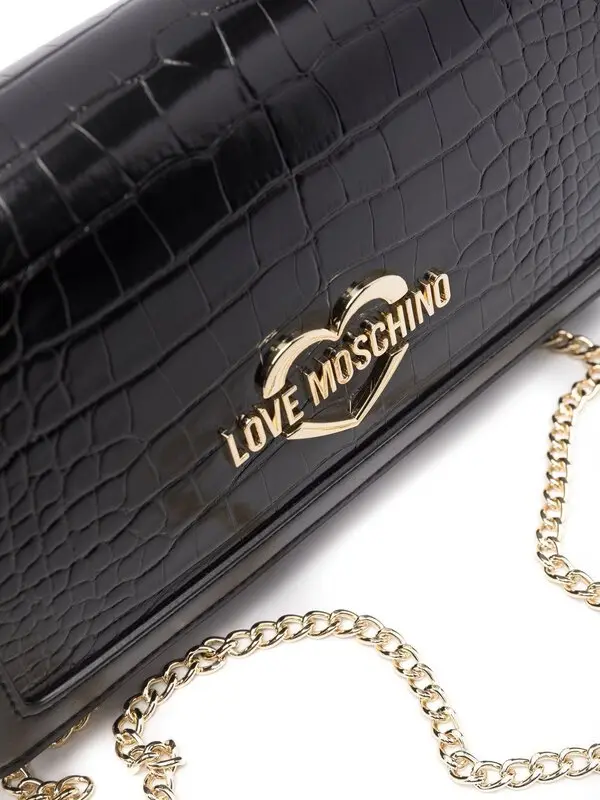 Moschino Crocodile-effect Heart-plaque Shoulder Bag