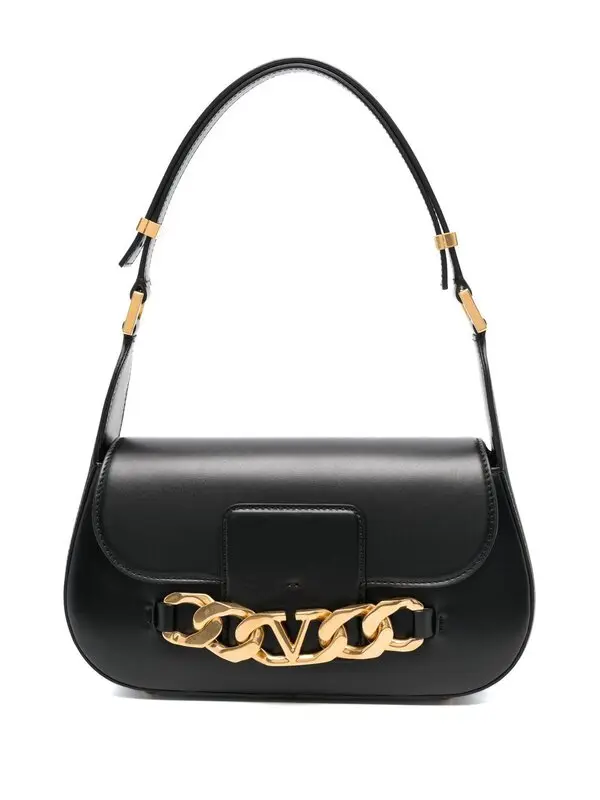 Valentino Garavani Vlogo Leather Shoulder Bag - Black