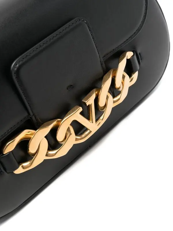 Valentino Garavani Vlogo Leather Shoulder Bag - Black