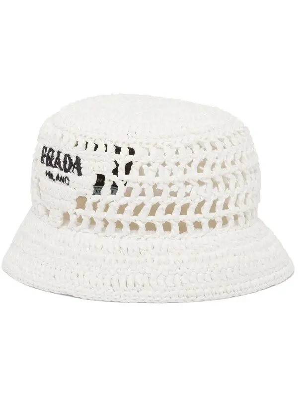 Prada Crochet Bucket Hat - White