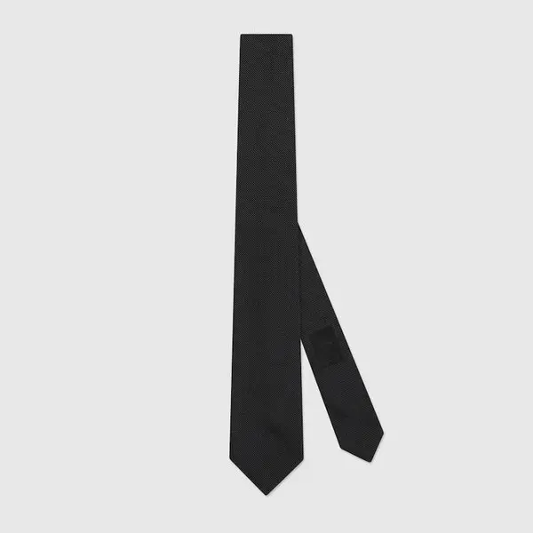 Gucci Silk Tie With Double G Detail - Black
