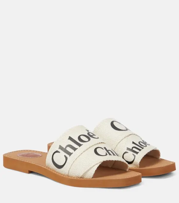 Chloé Woody Canvas Slides - White