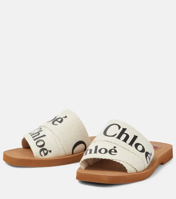 Chloé Woody Canvas Slides - White