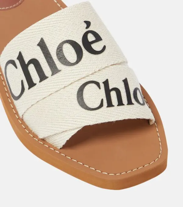 Chloé Woody Canvas Slides - White