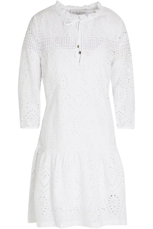 Heidi Klein Gathered Broderie Anglaise Cotton Mini Dress