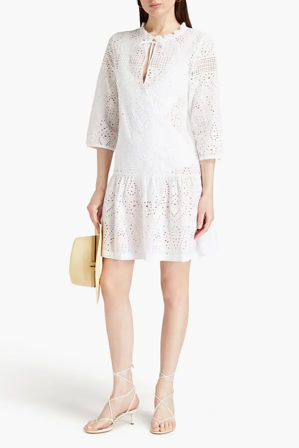 Heidi Klein Gathered Broderie Anglaise Cotton Mini Dress