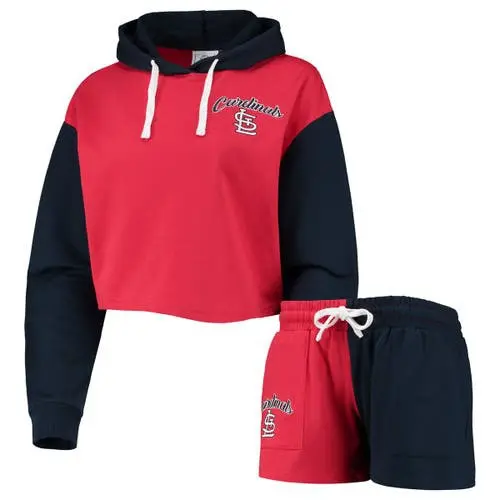 FOCO Navy St. Louis Cardinals Color-block Pullover Hoodie & Shorts Lounge Set - Red