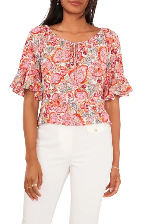 Chaus Floral Off The Shoulder Blouse - Cream/ Red/ Multi