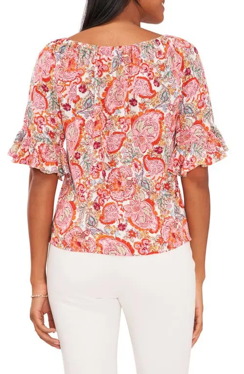 Chaus Floral Off The Shoulder Blouse - Cream/ Red/ Multi