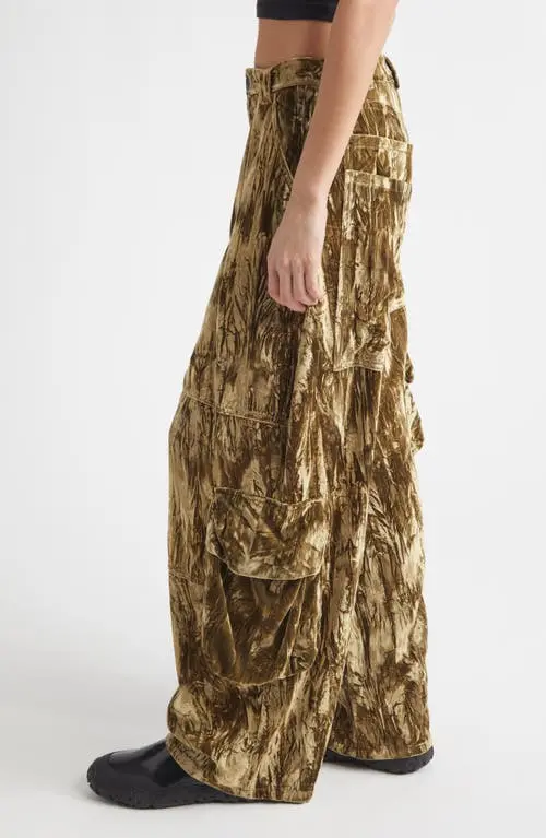 Collina Strada Printed Wide Leg Cargo Pants - Moss
