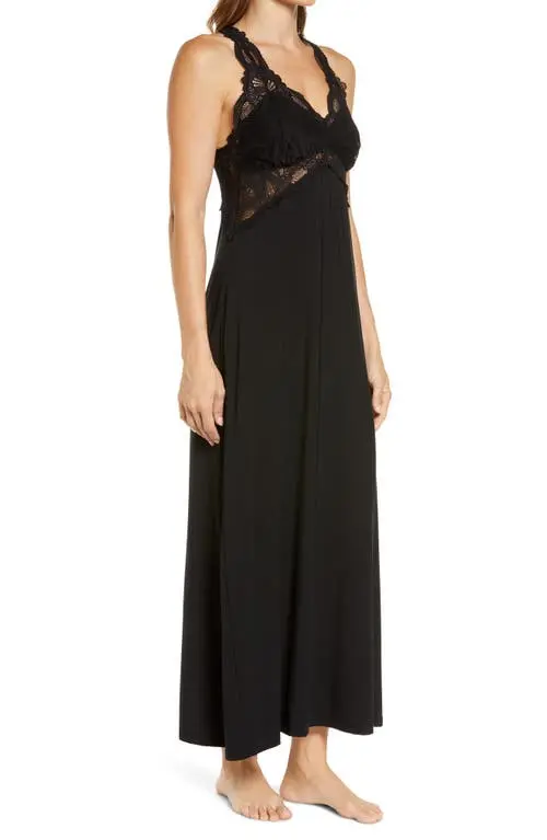 Fleur't Belle Époque Lace Trim Knit Nightgown - Black