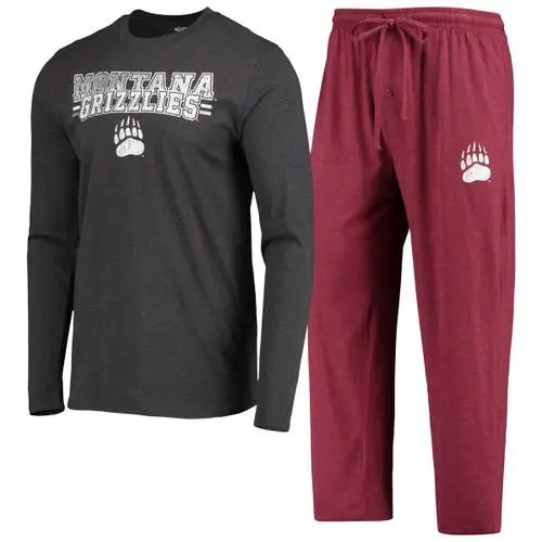 CONCEPTS SPORT Heathered Charcoal Montana Grizzlies Meter Long Sleeve T-shirt & Pants Sleep Set - Maroon