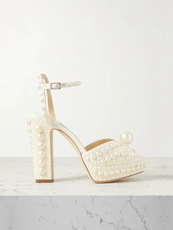 JIMMY CHOO Sacaria 120 Embellished Platform Sandals - White