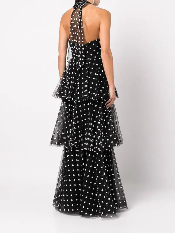 Marchesa Heart Print Tiered Maxi Gown
