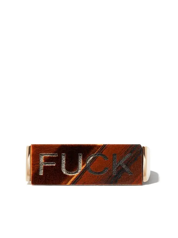 Luis Morais 14kt Yellow Tiger Eye Engraved Ring