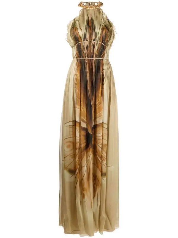 Alberta Ferretti Fluid Butterfly Chiffon Maxi Dress - Neutrals
