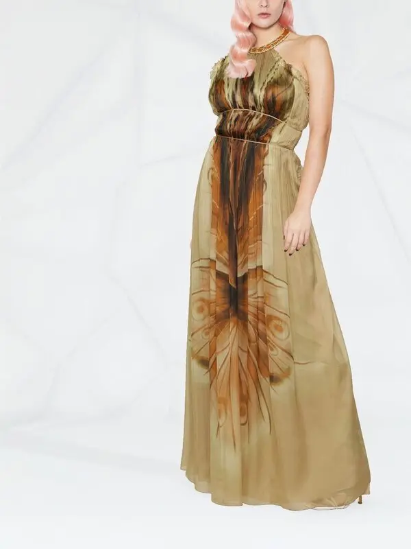 Alberta Ferretti Butterfly Print Maxi Dress