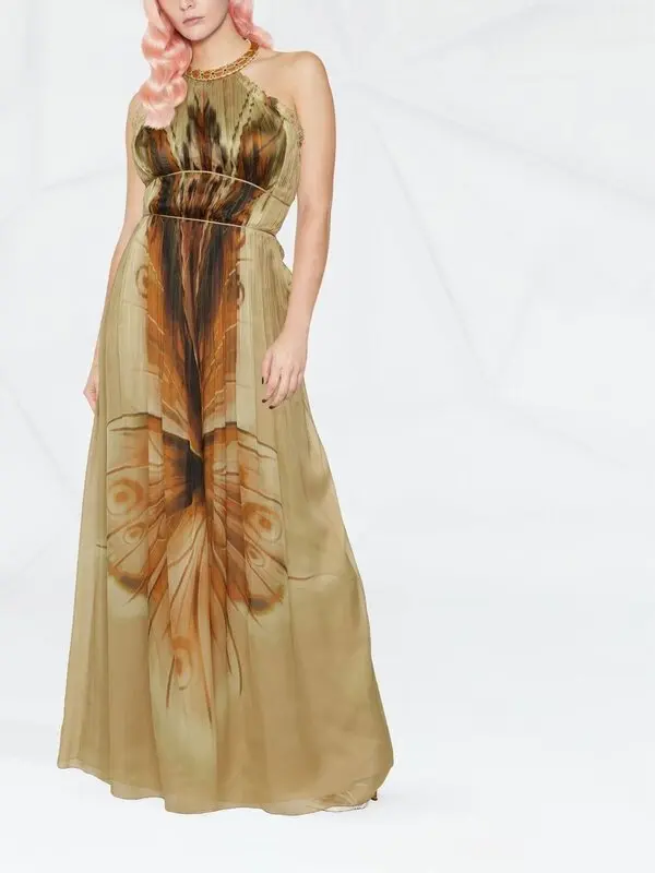 Alberta Ferretti Butterfly Print Maxi Dress