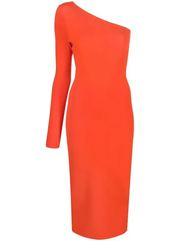 Victoria Beckham One Shoulder Ribbed Knit Midi Dress - Orange