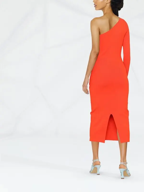 Victoria Beckham One Shoulder Ribbed Knit Midi Dress - Orange