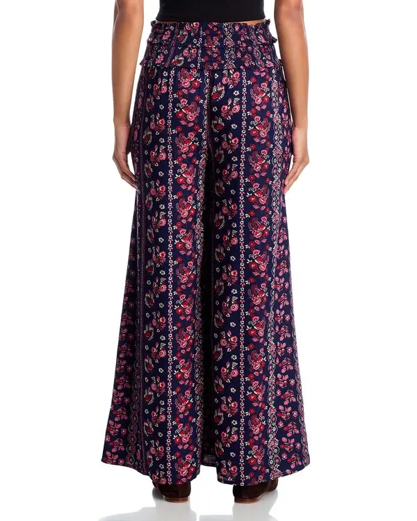 Aqua Smocked Waist Wide Leg Pants - Navy