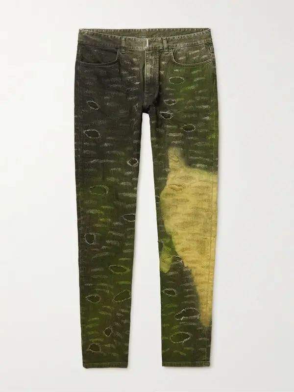 Givenchy Slim-fit Tapered Distressed Tie-dyed Jeans - Green