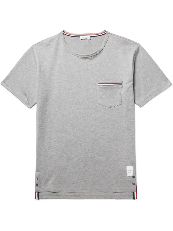 Thom Browne Slim-fit Grosgrain-trimmed Cotton-jersey T-shirt - Gray