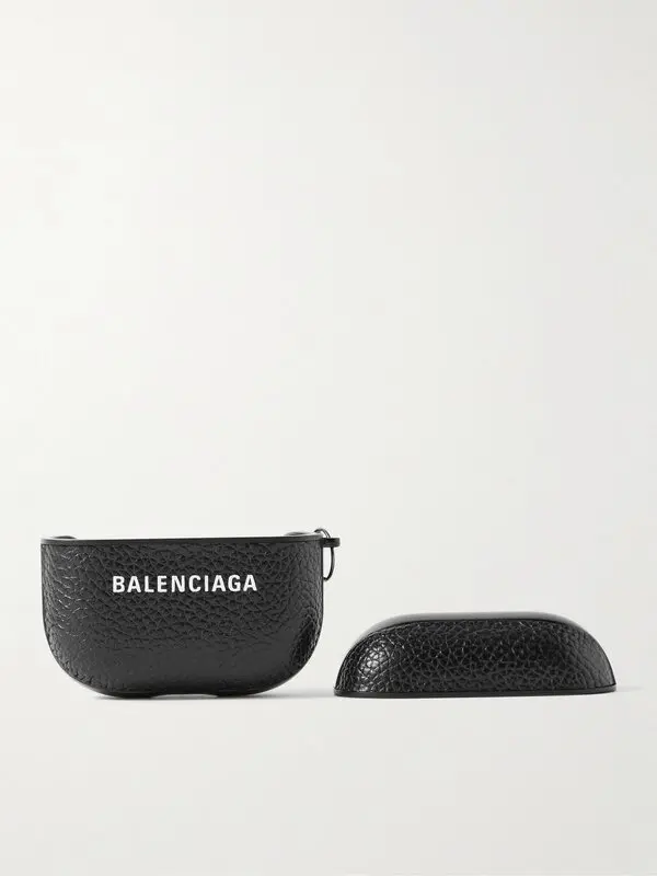 AirPods Pro ケース BALENCIAGA ロゴ ブラック Balenciaga Logo-Print Full-Grain Leather Airpods Pro Case - Black