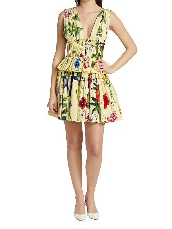 Oscar De La Renta Floral Fit-&-Flare Mini Dress In Banana Multi - 76% Off |  Editorialist