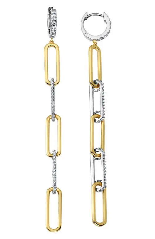 CRISLU Two-tone Cubic Zirconia Paperclip Chain Drop Earrings - Platinum & Gold