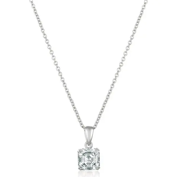 CRISLU Asscher Cubic Zirconia Pendant Necklace - Platinum