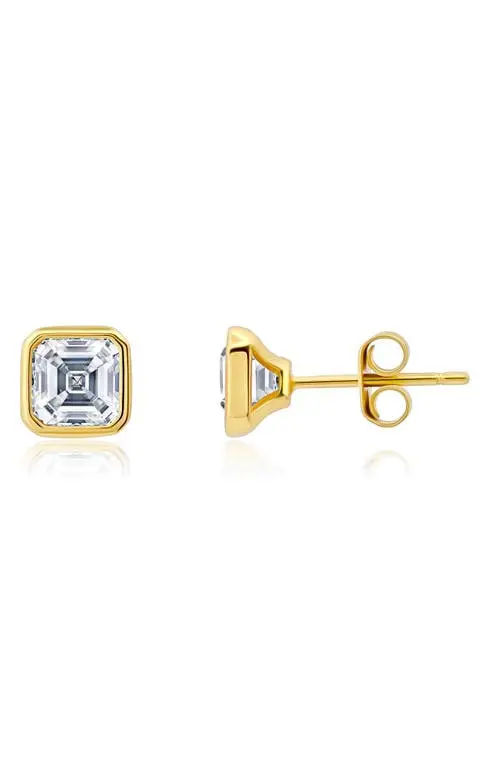 CRISLU Asscher Cubic Zirconia Stud Earrings - Gold