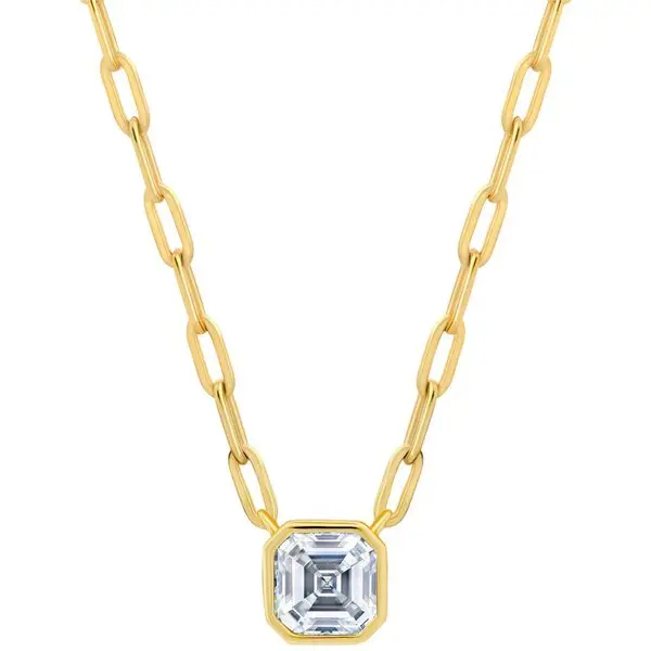 CRISLU Bezel Set Asscher Cubic Zirconia Pendant Necklace - Gold