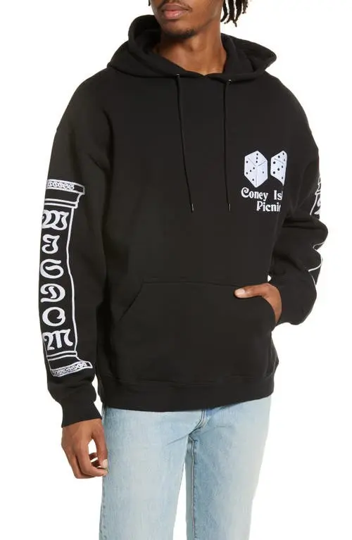 CONEY ISLAND PICNIC Lucky Number Graphic Cotton Hoodie - Black