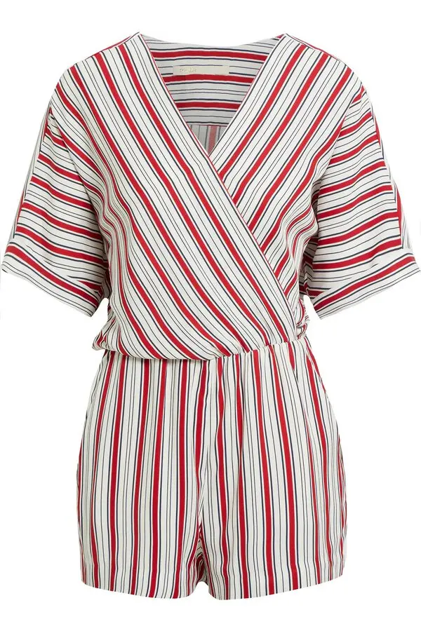 Maje Wrap-effect Striped Playsuit - White