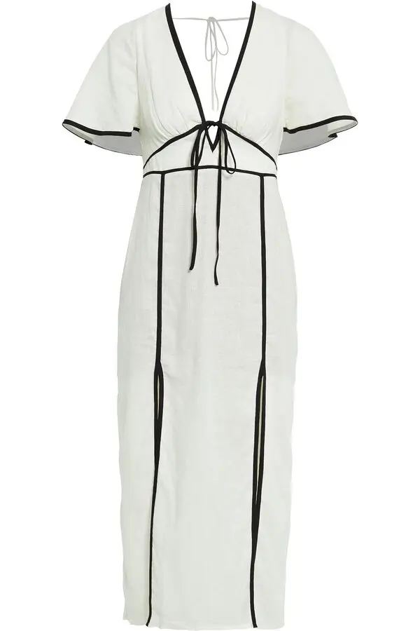 VIX PAULA HERMANNY Liz Twotone Linenblend Midi Dress - Off-white
