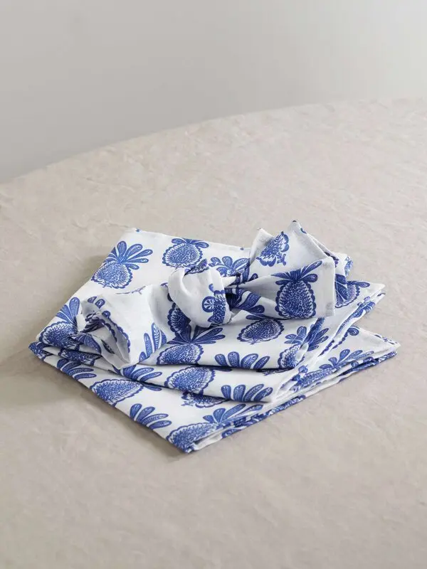 La DoubleJ Set Of Six Printed Linen Napkins - Blue