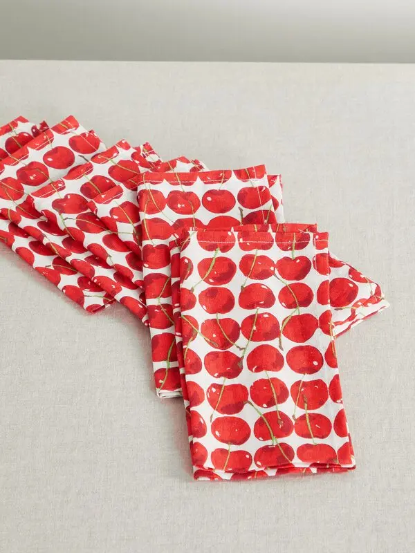 La DoubleJ Set Of Six Printed Linen Napkins - Red