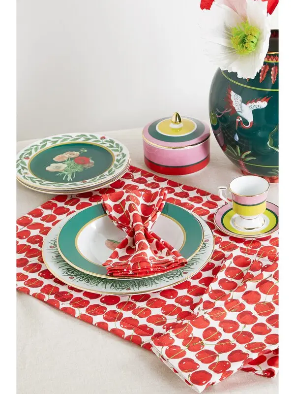 La DoubleJ Set Of Six Printed Linen Napkins - Red