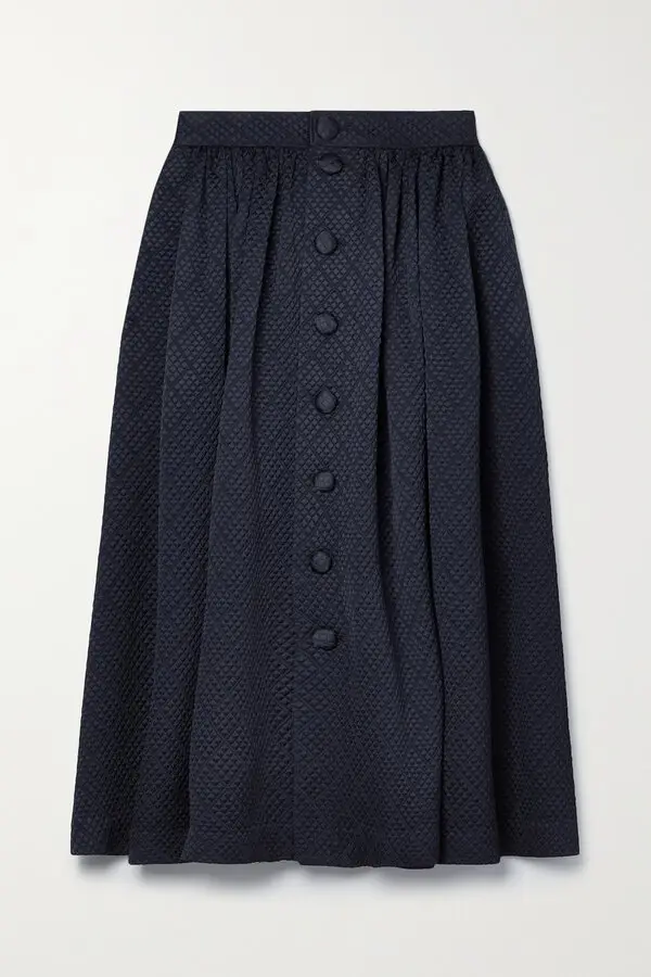 Adam Lippes Matelassé Wool-blend Midi Skirt - Blue