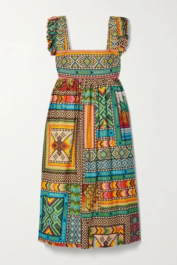 Buy Farm Rio Bead-embellished Printed Cotton-voile Midi Dress - Green At 70% Off